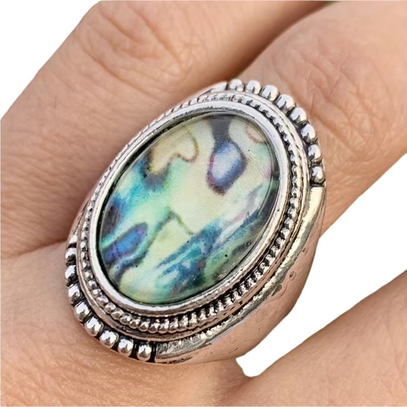 Jewelry | Vintage Silver Large Multicolored Oval Stone Ring | Poshmark